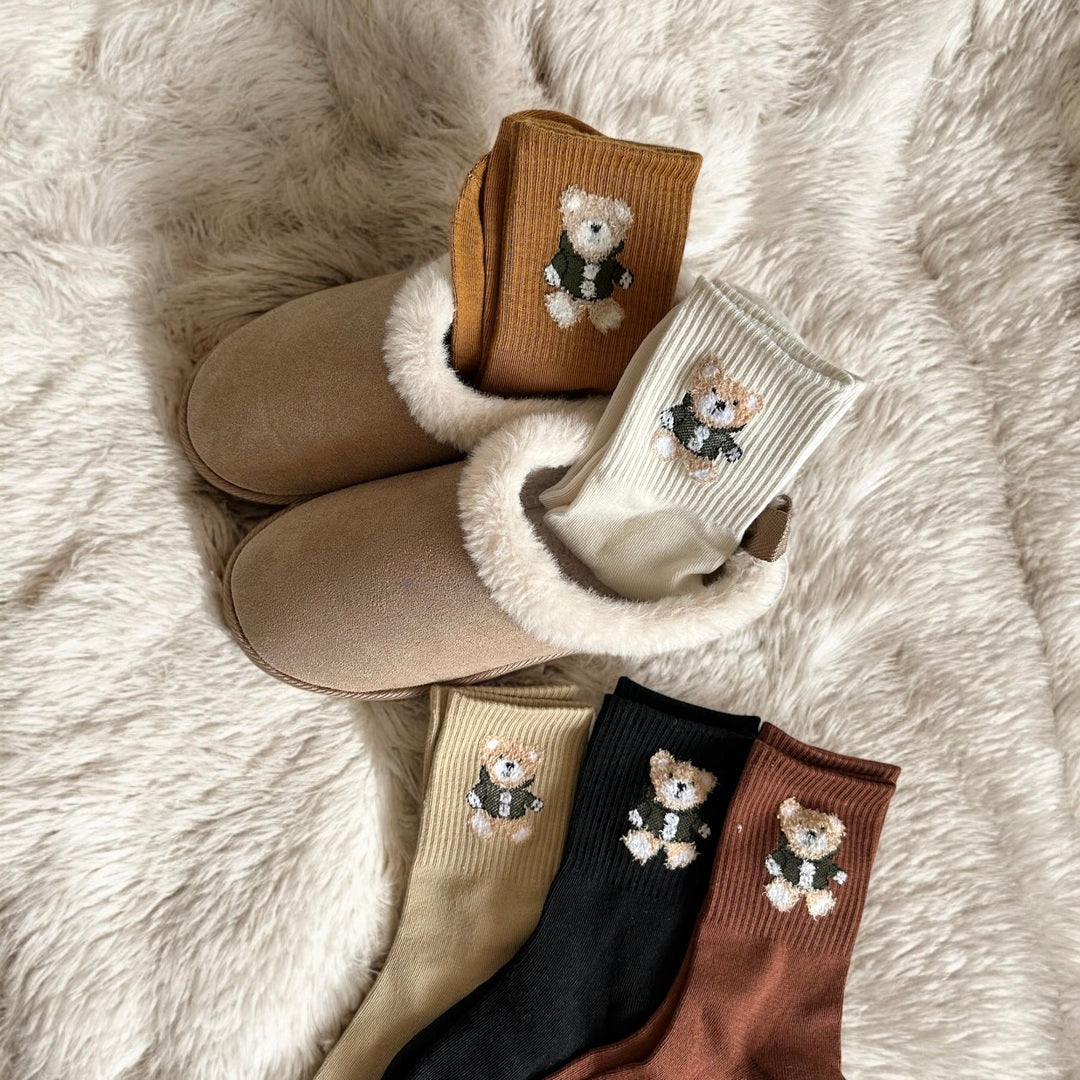 Cute Embroidered Bear Socks Pack