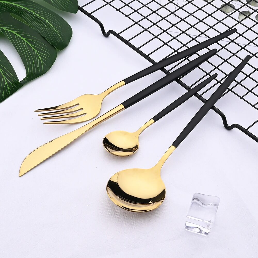 Modern Black Gold Flatware Utensils Set